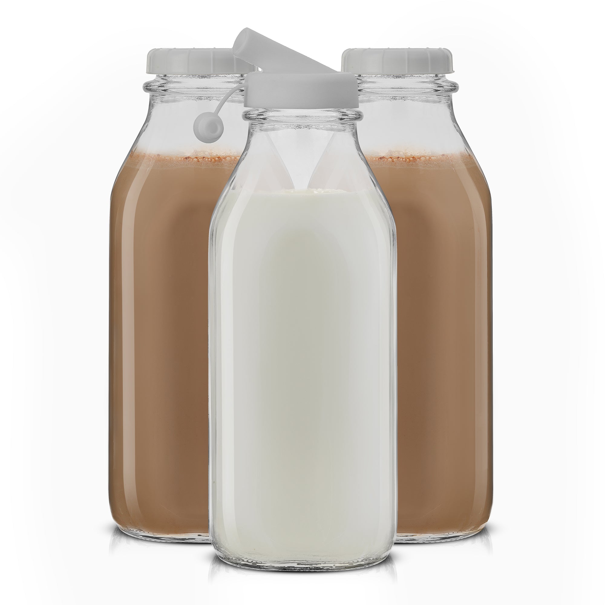 Reusable Glass Milk Bottle Set with Lid & Pourer – JoyJolt