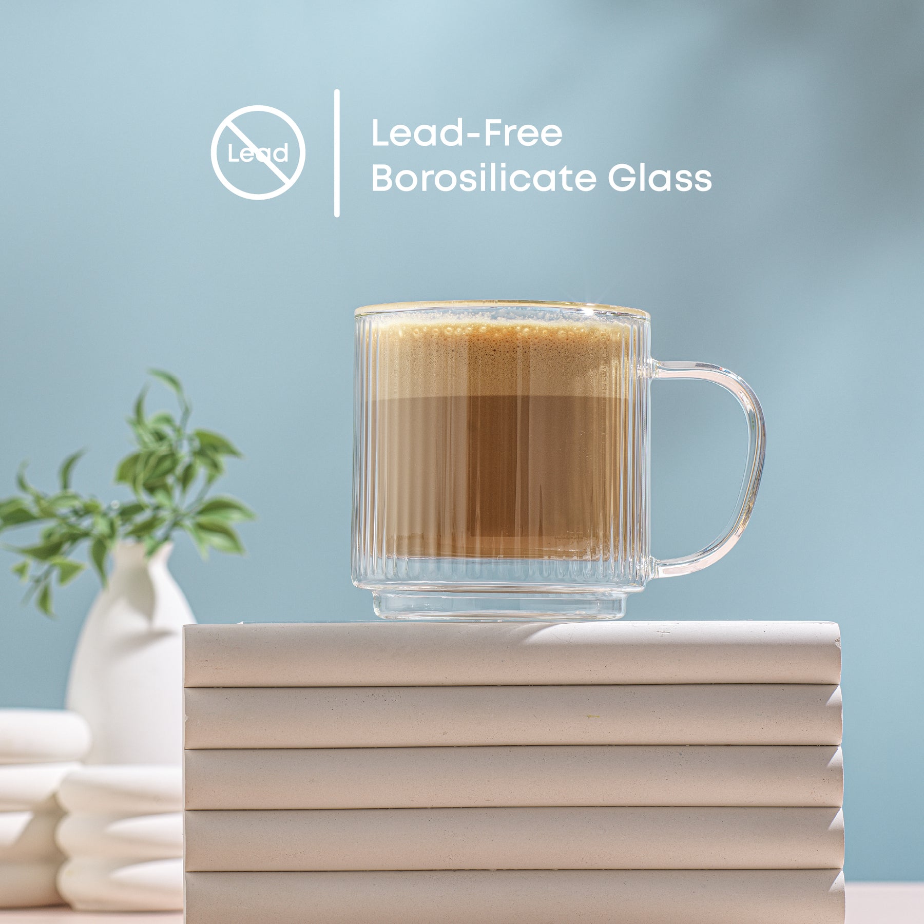 Haven Fluted Stackable Double Wall Glass Mugs | JoyJolt