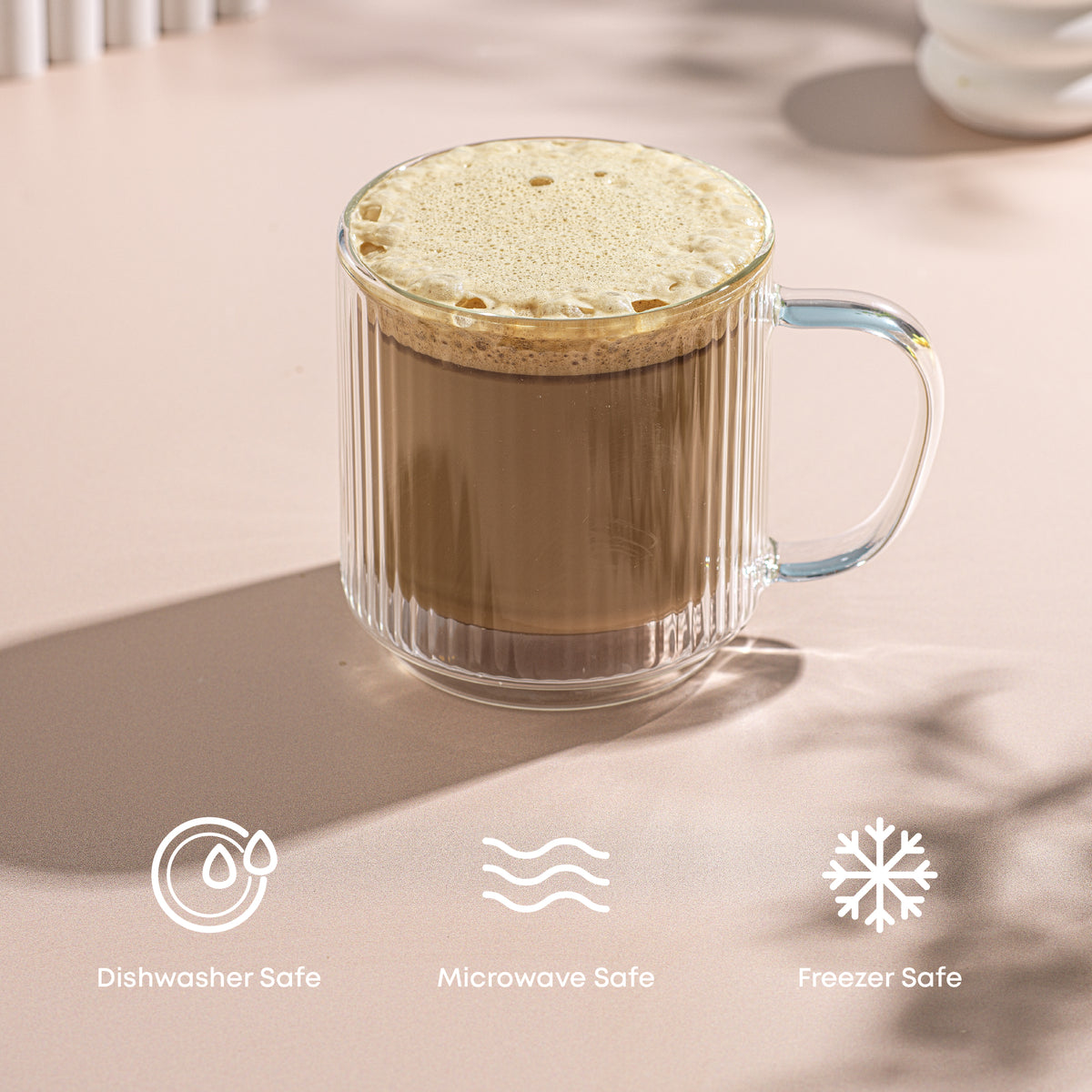 Haven Fluted Stackable Double Wall Glass Mugs | JoyJolt