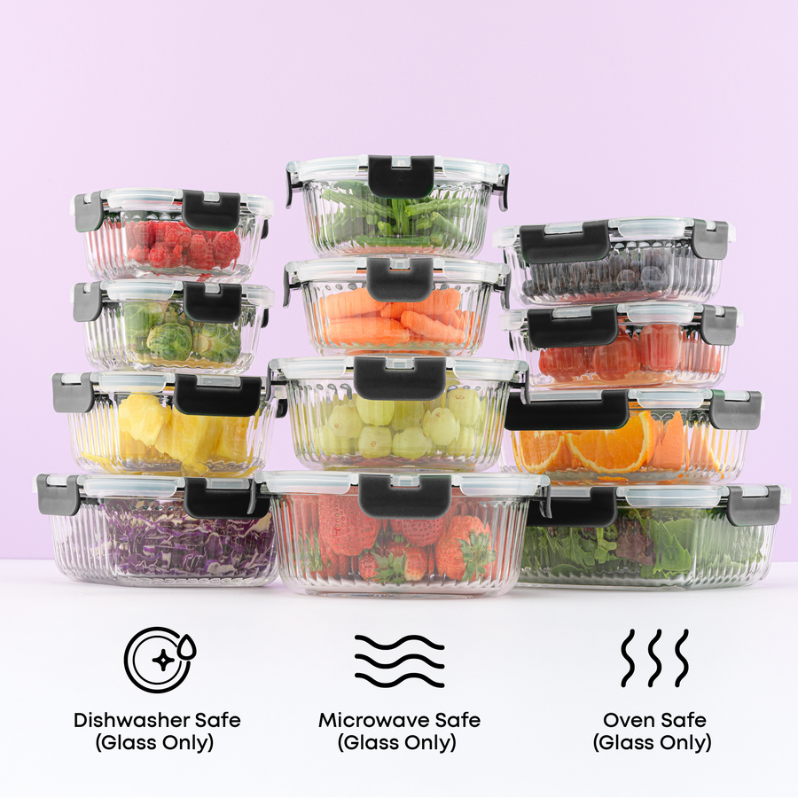 JoyJolt 12 Fluted Glass Containers & Leakproof Lids