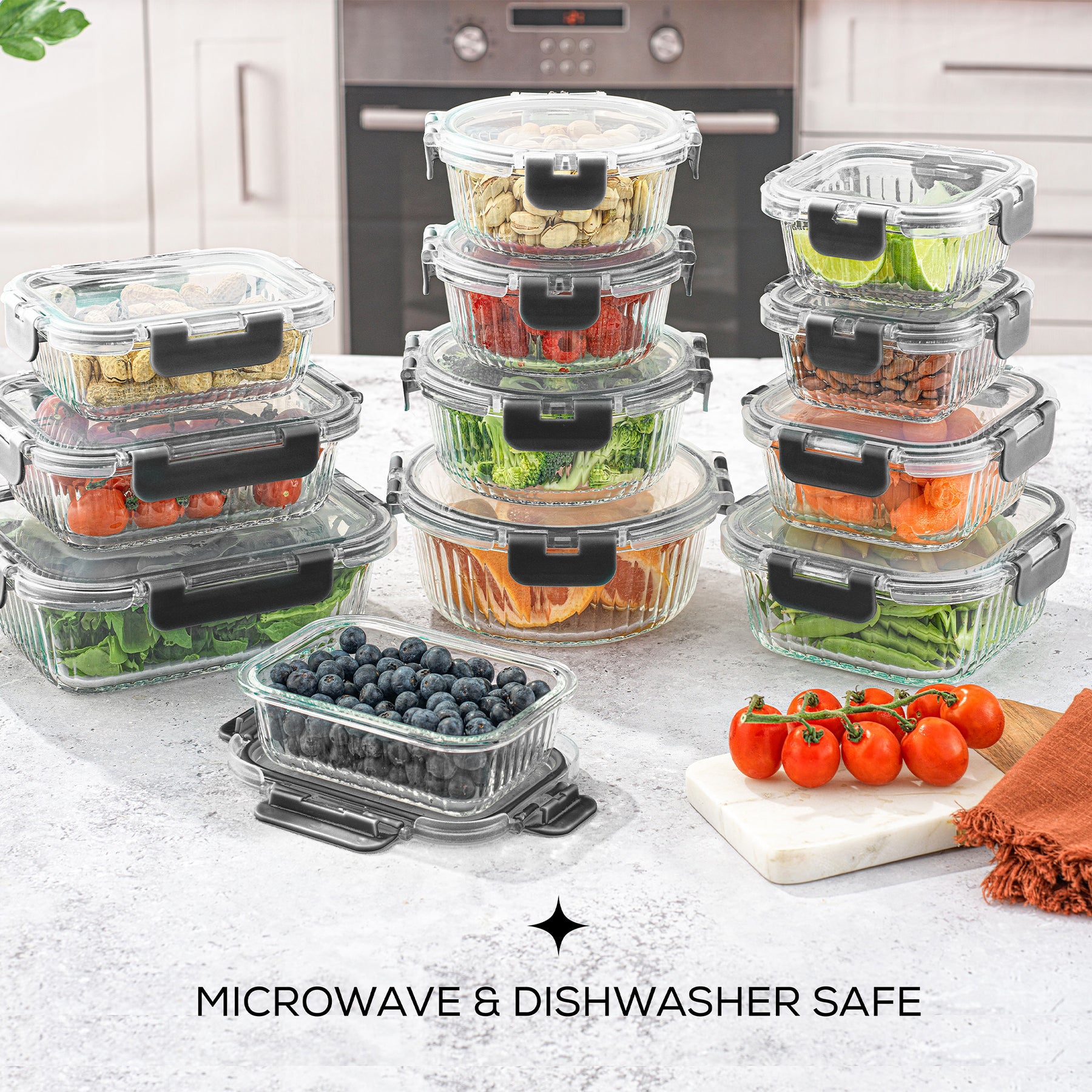 JoyJolt 12 Fluted Glass Containers & Leakproof Lids