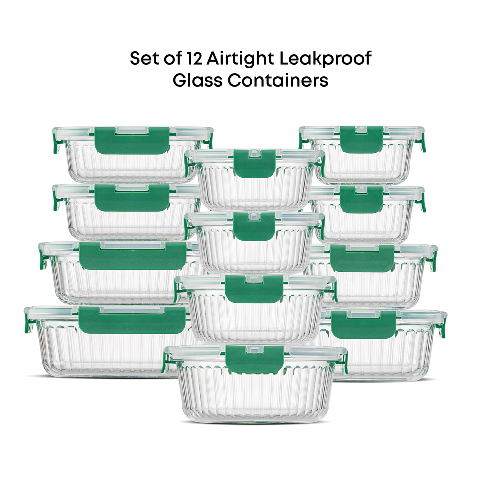 JoyJolt 12 Fluted Glass Containers & Leakproof Lids